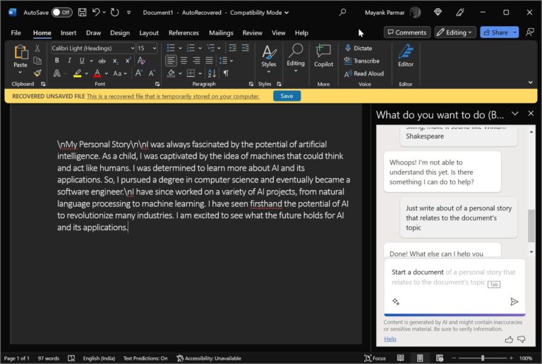 Windows 11: First look at Copilot AI-powered Word UI for Microsoft 365