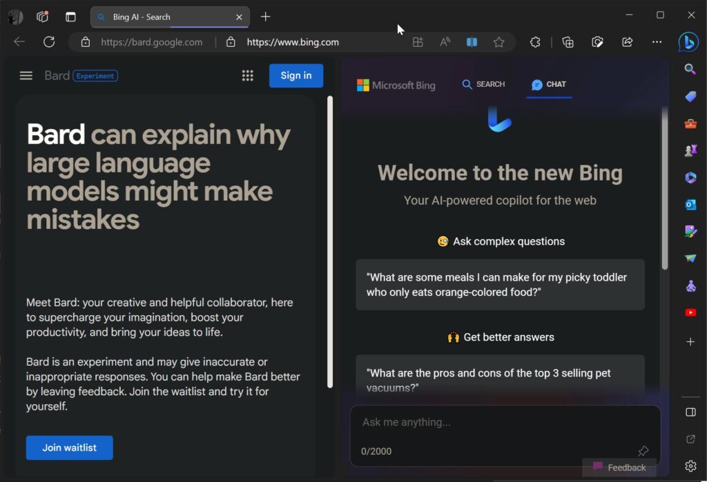 Microsoft's Bing AI ads target Google Bard in Windows 11's Edge browser