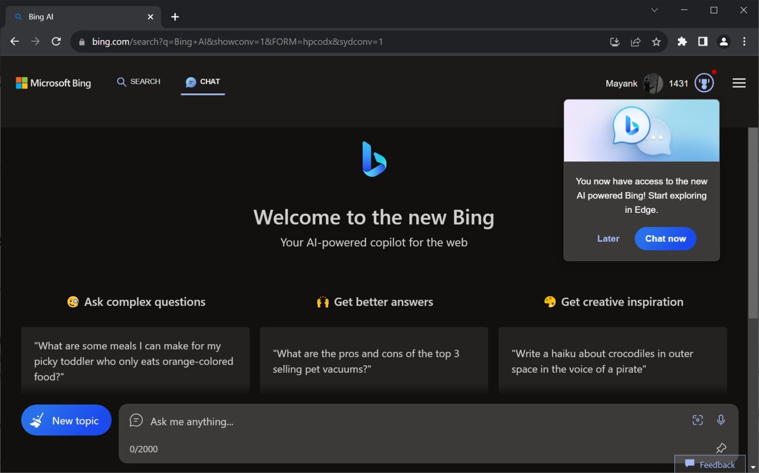 Windows 11 Bing AI rolls out for Google Chrome with dark mode, but with ...