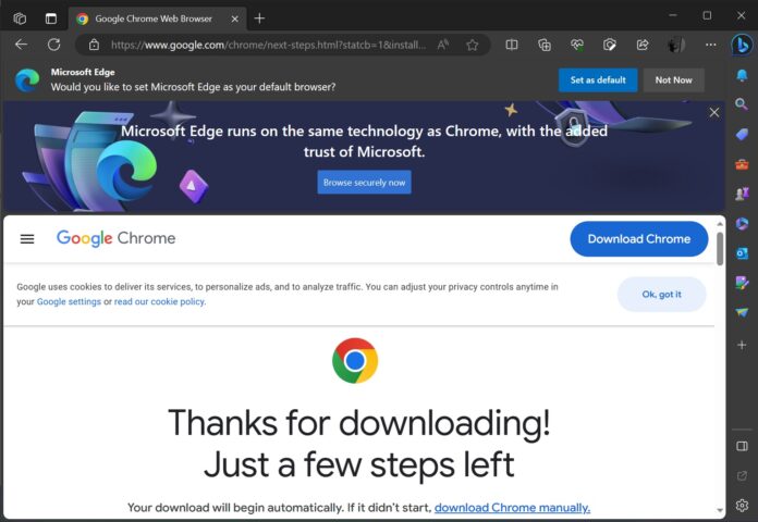 Microsoft Edge accidentally flags Chrome setup as 'harmful' on Windows 11