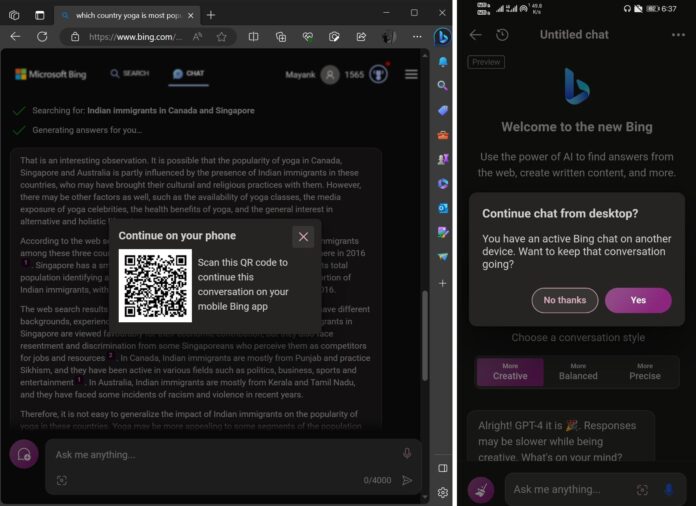 ChatGPT-powered Bing Chat AI tests Continue on Phone for Android and iOS