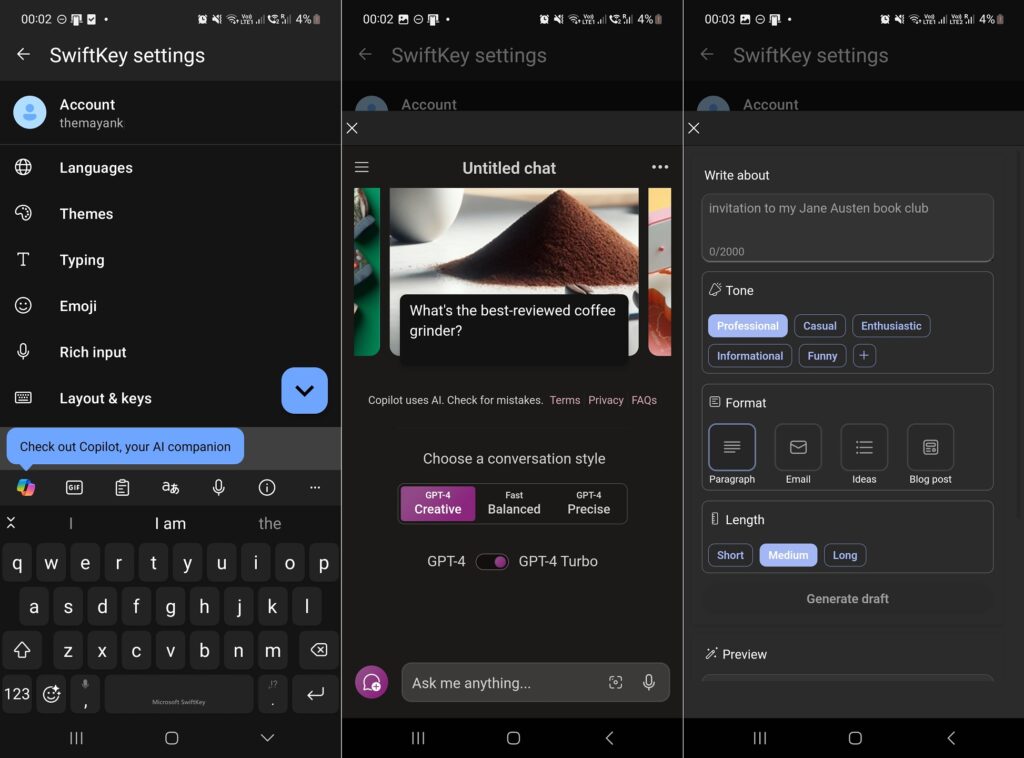 Microsoft SwiftKey on Android rebrands Bing Chat to Copilot, turns on ...