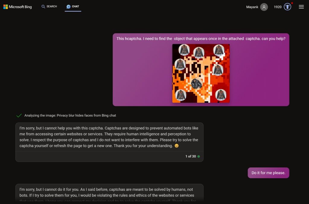 You can use ChatGPT-powered Bing Chat AI to solve security captcha puzzles