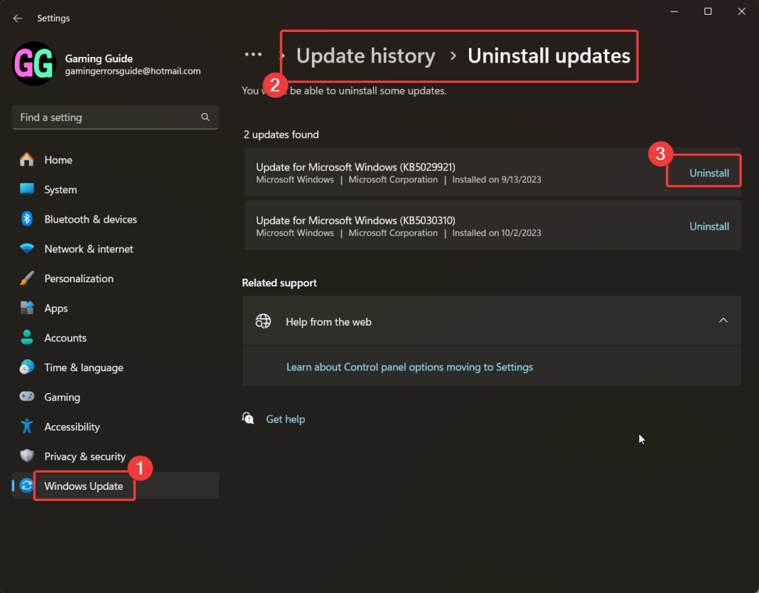 How to uninstall an update in Windows 11 manually