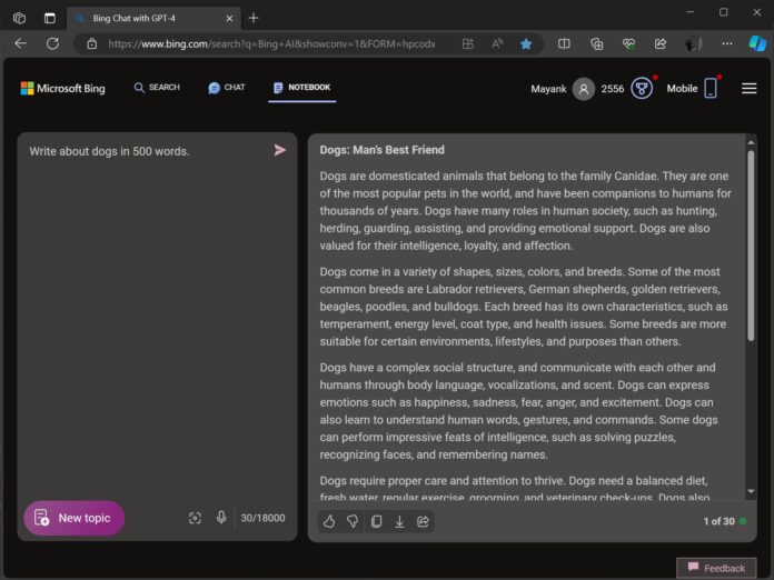Microsoft's bumps Bing Chat characters limit to 18,000 with Notebook ...