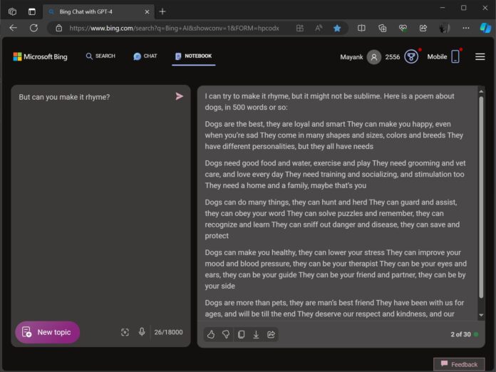 Microsoft's bumps Bing Chat characters limit to 18,000 with Notebook ...