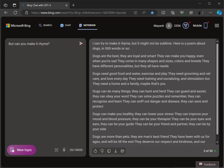 Microsoft's bumps Bing Chat characters limit to 18,000 with Notebook ...
