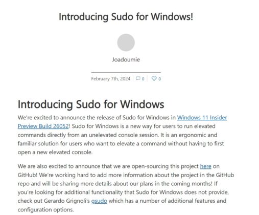 Microsoft confirms Sudo is coming to Windows 11 with Build 26052