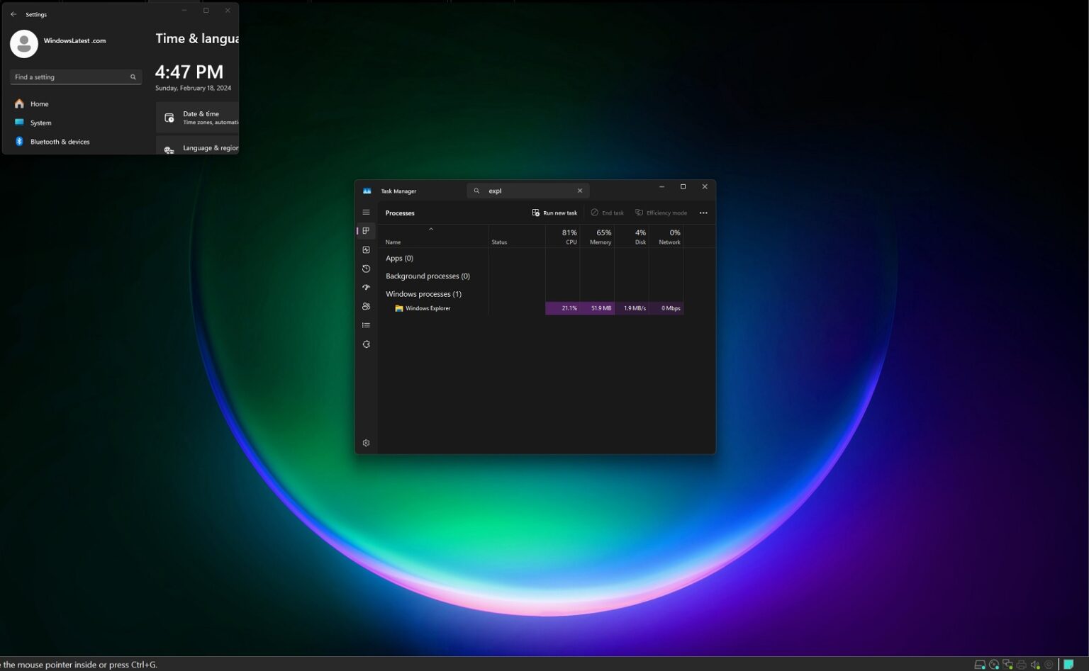 Windows February 2024 Update causes taskbar to disappear