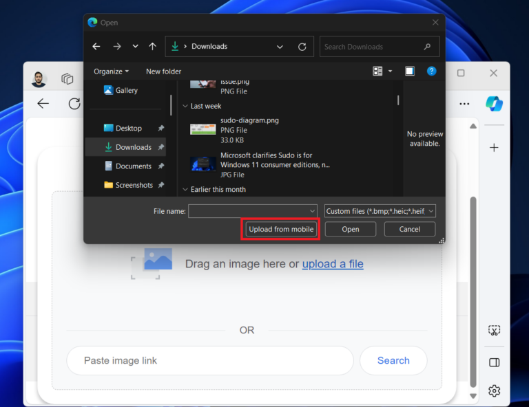 Microsoft Edge gets "Upload from mobile" on Windows 11 and Windows 10