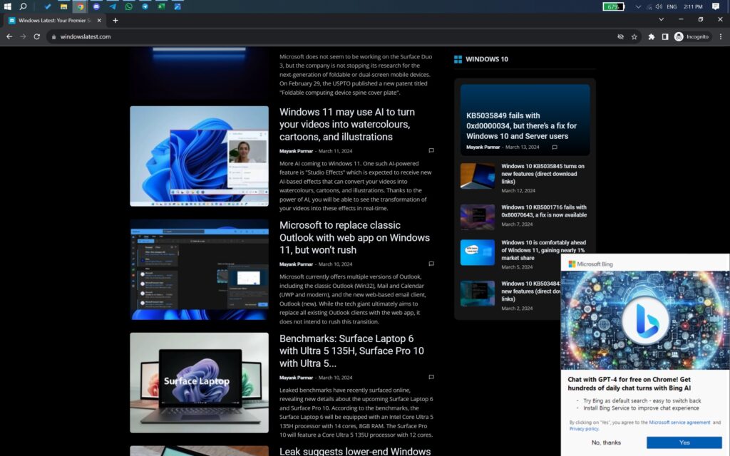 Microsoft confirms Bing pop-up ads in Chrome on Windows 11 & Windows 10