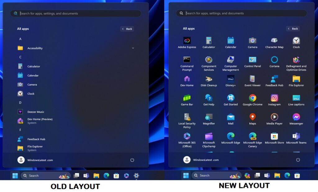 Microsoft tests a new grid design for Windows 11 Start menu's All apps
