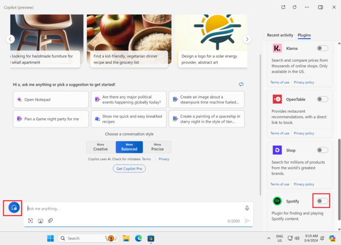 Windows 11 Copilot gets Suno, Adobe Express and Spotify plugins for free