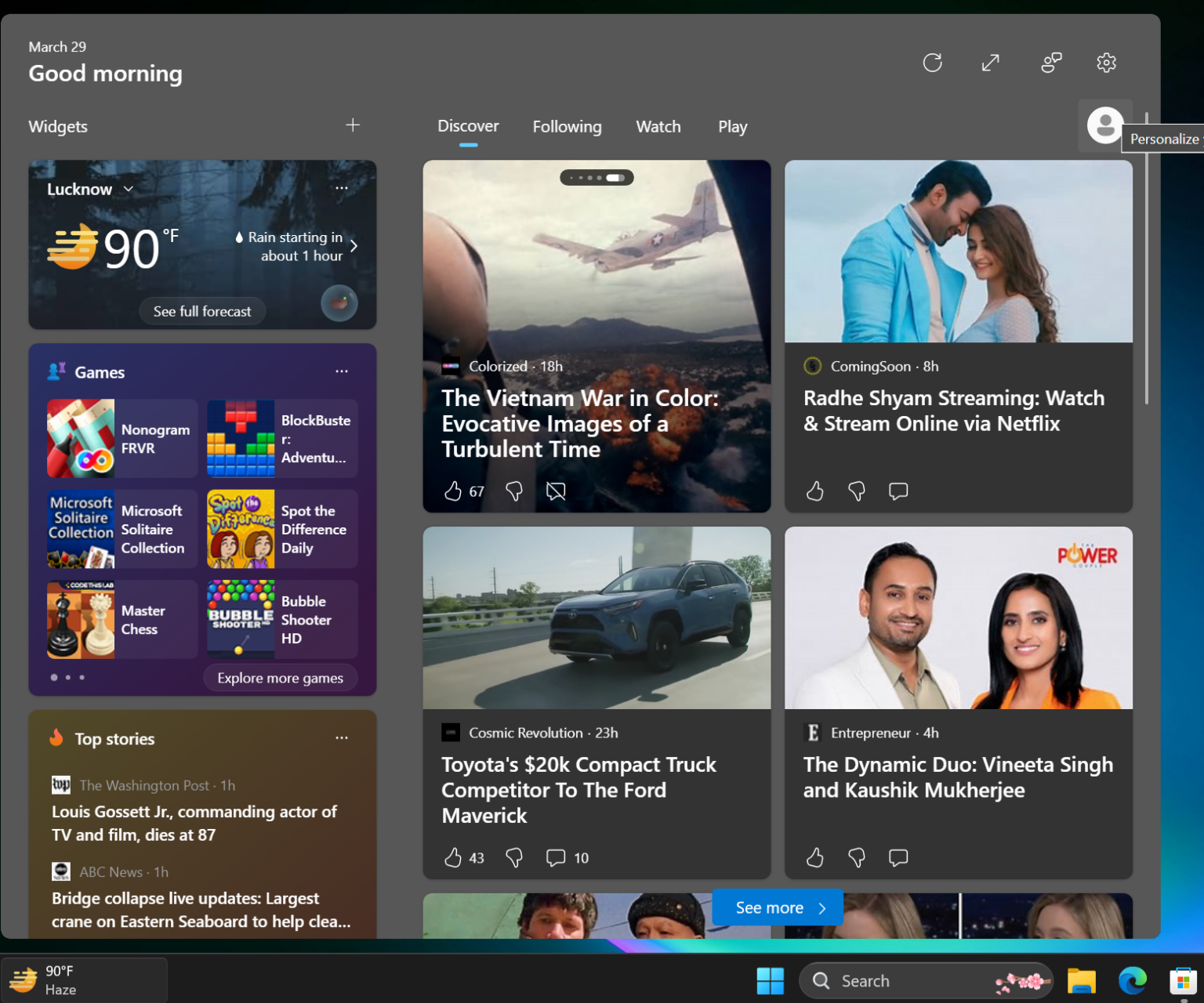 Windows 11 tests a new widget board layout with a navigation pane