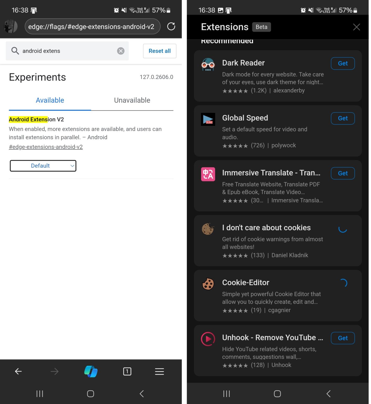 Microsoft Edge on Android tests "Extension v2" with more desktop extensions