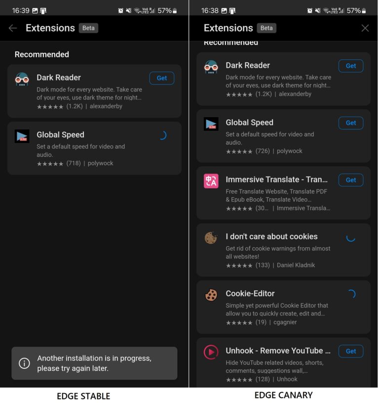 Microsoft Edge on Android tests "Extension v2" with more desktop extensions
