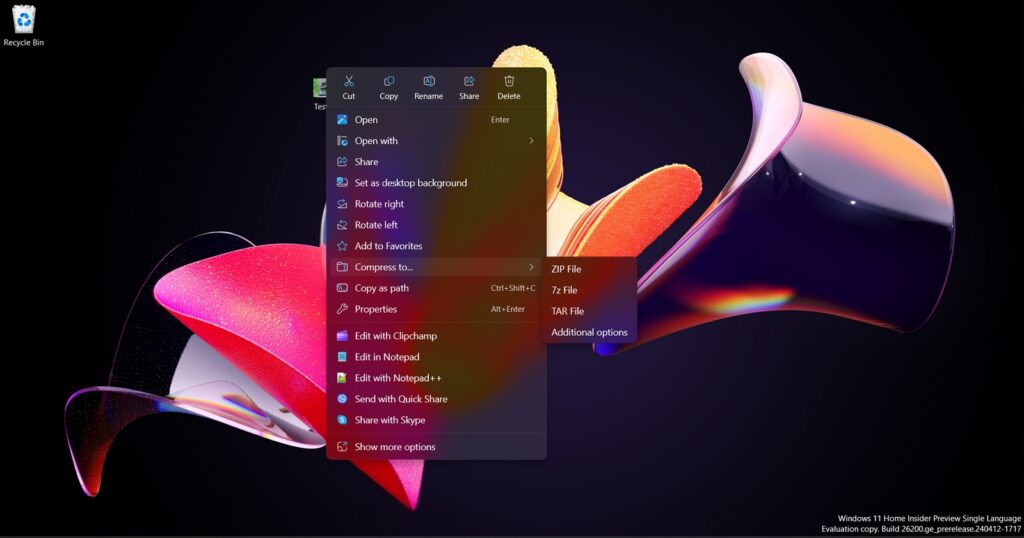 Windows 11 23H2 is getting full-fledged Create Archives for ZIP, 7z and TAR