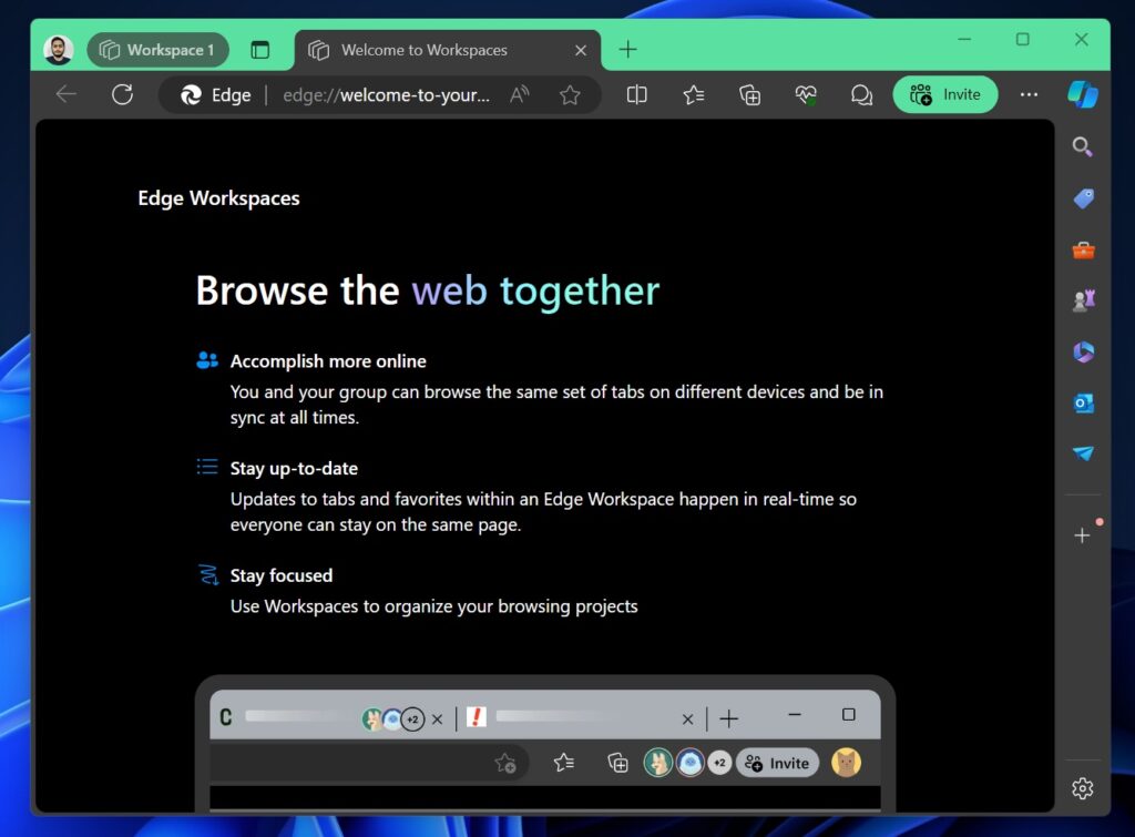 Microsoft Edge 125 on Windows improves Workspaces, copy-paste features