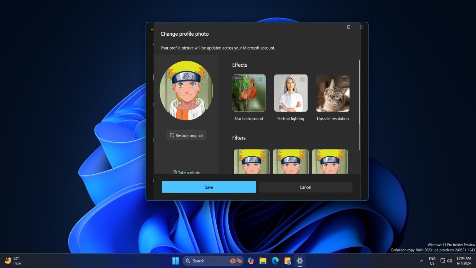 Windows 11 Build 26231 tests AI integration for your profile pictures