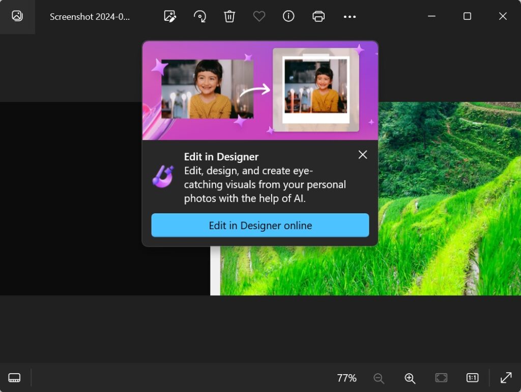 Windows 11's Photos app now integrates Microsoft Designer AI web interface