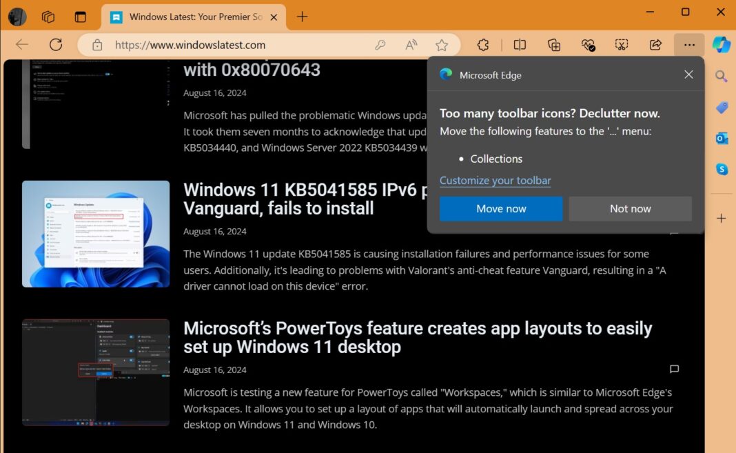 Microsoft Edge's feature allows it to declutter toolbar on Windows 11 ...