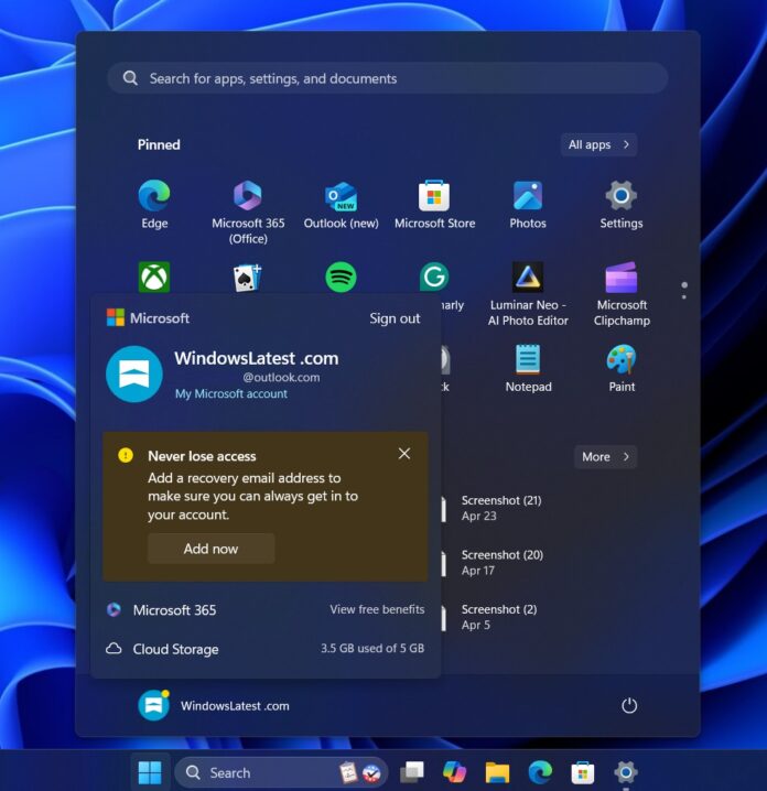 Windows 11 Start menu's Microsoft 365 account manager is finally less ...