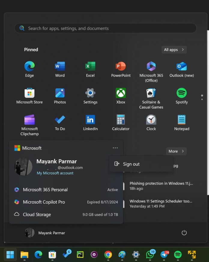 Windows 11 Start menu's Microsoft 365 account manager is finally less ...