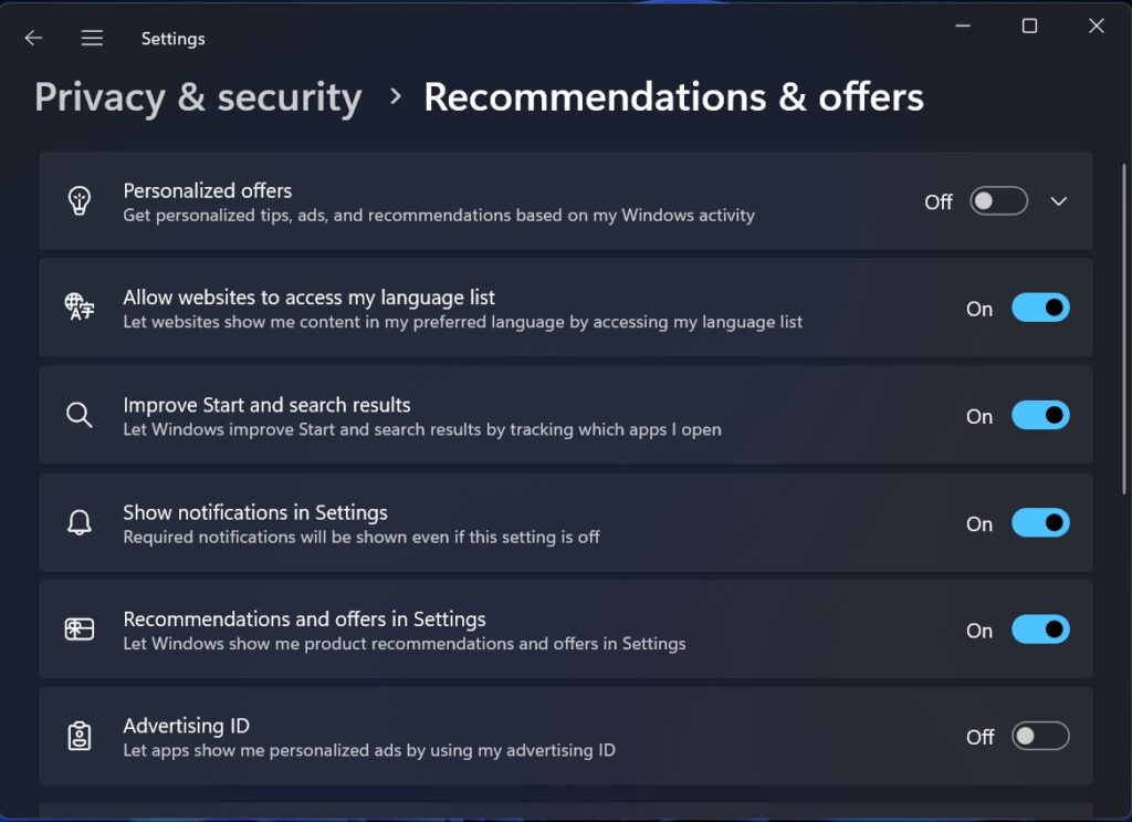 Windows 11 Settings is getting a dedicated "recommendations & offers" page