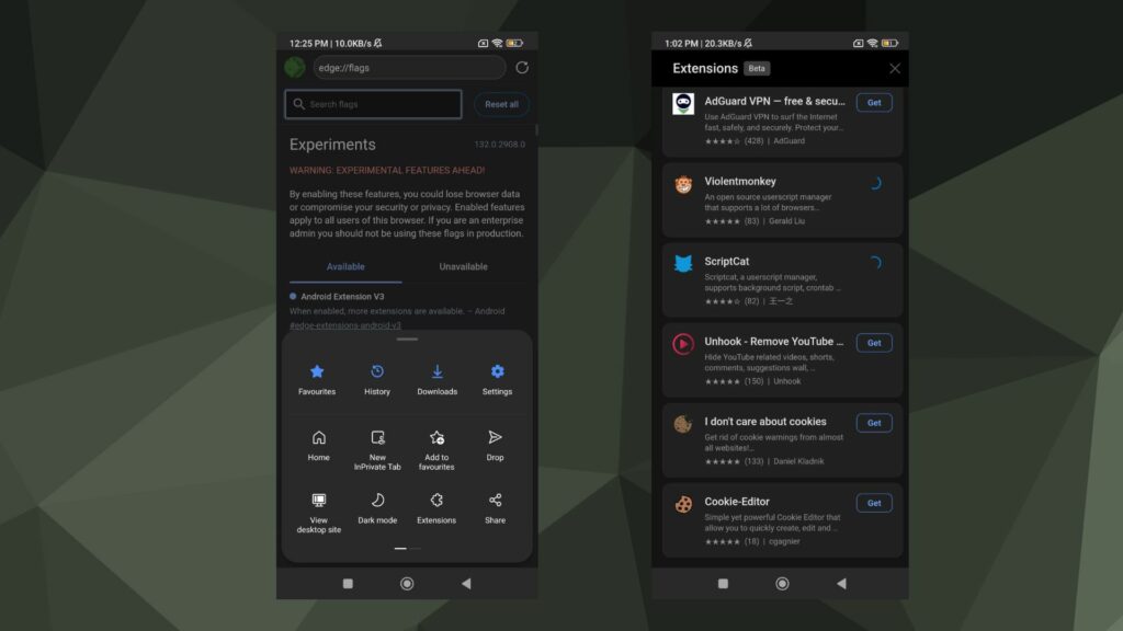 Microsoft Edge on Android tests new extensions, including VPN (Nord ...