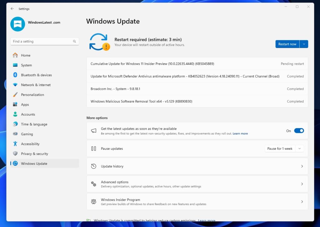 Windows 11 KB5045889 tests modern UI for security, hides taskbar bell icon