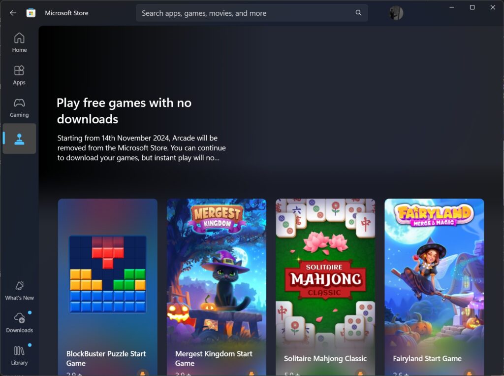 Microsoft is killing off Windows 11 Store's no-download Instant Games (Arcade)