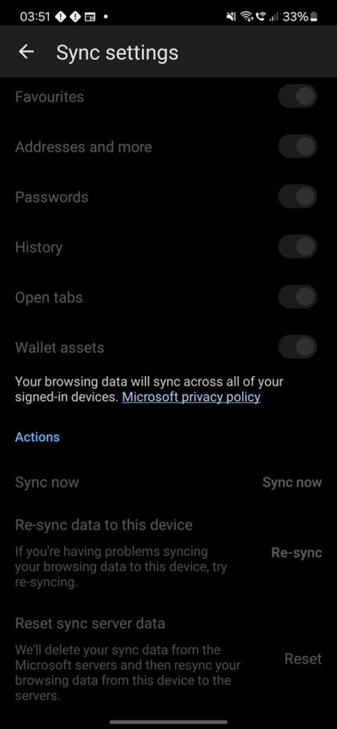 Microsoft Edge on Android will let you reset sync server data, tests ...