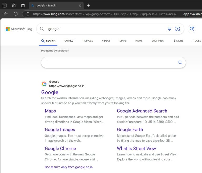 Microsoft Bing is trying to spoof Google UI when people search Google.com