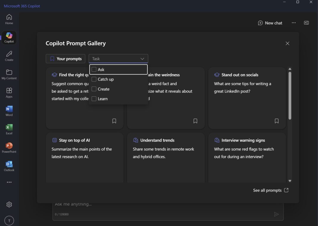 Microsoft 365 app gets Copilot tab with Prompt Gallery for Windows 11 (personal accounts)