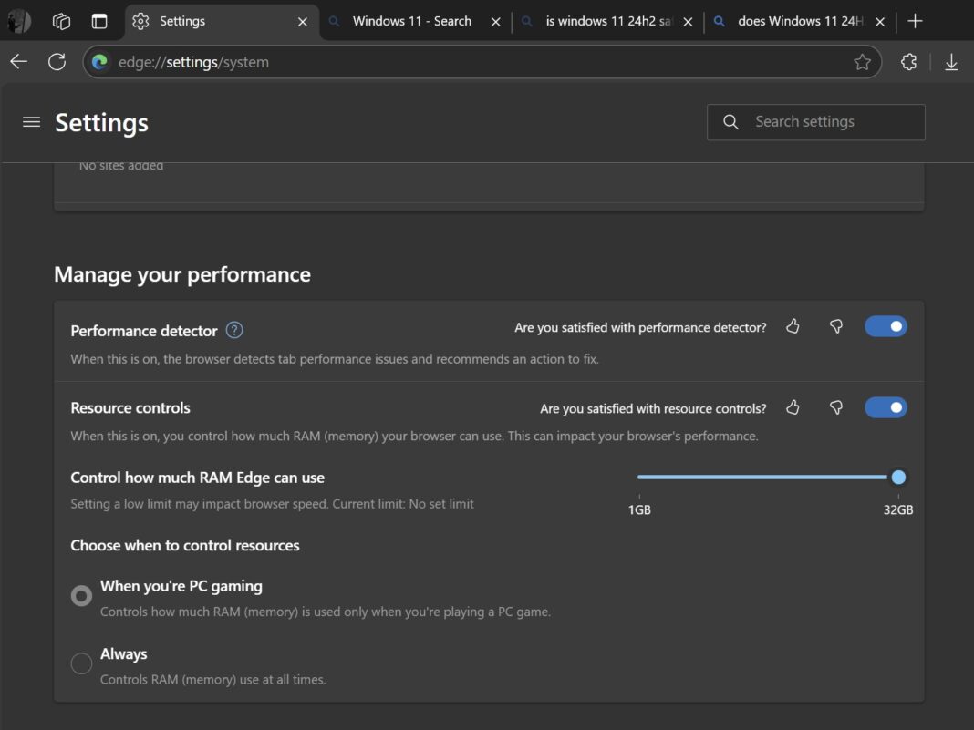 Microsoft Edge now lets you limit RAM usage while gaming on Windows 11