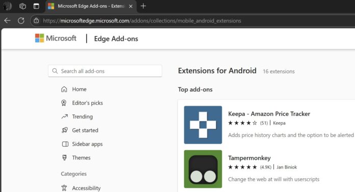 Microsoft Edge beats Google Chrome, gets Extensions Store (web) on Android