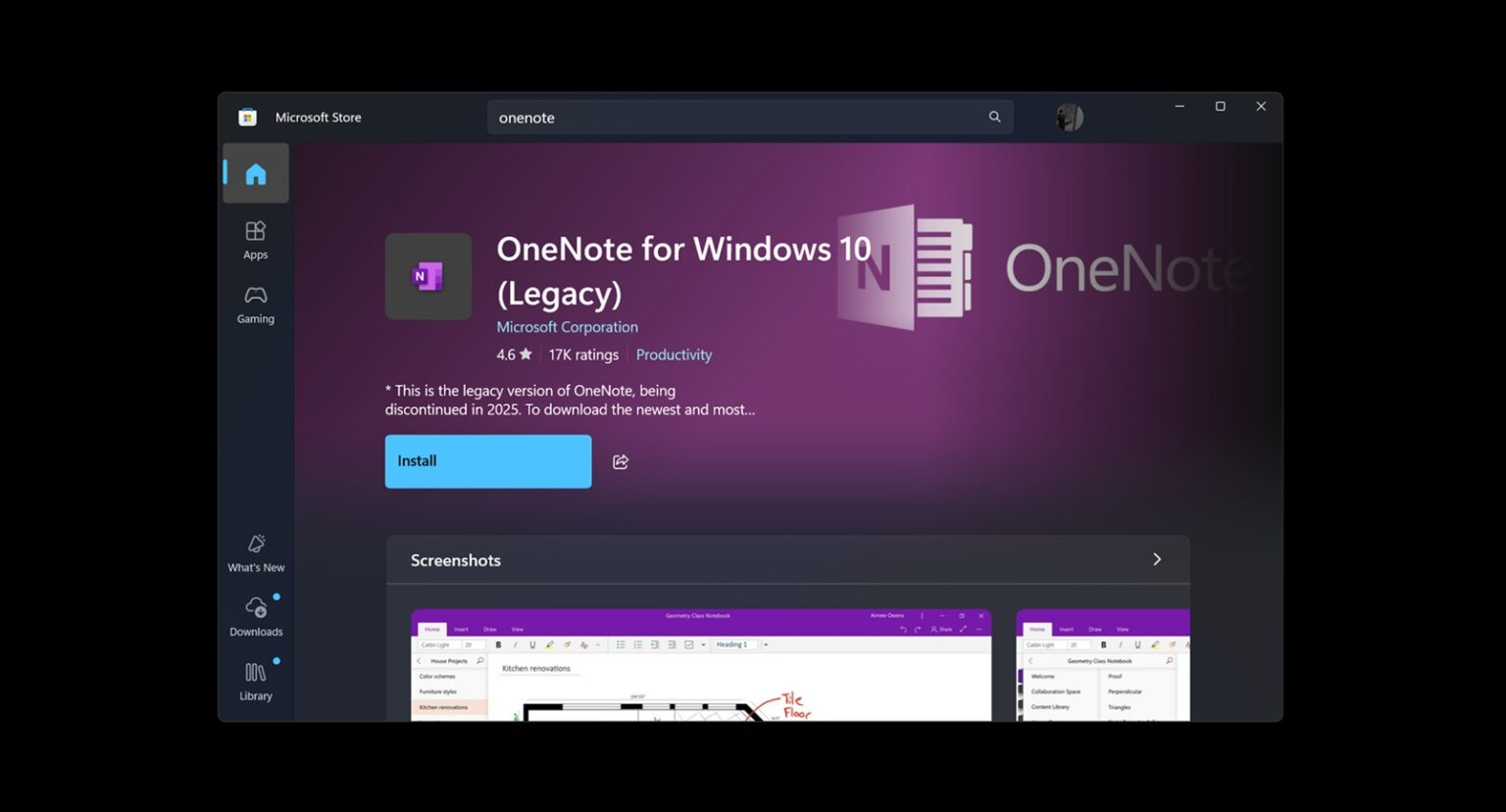 Legacy OneNote for Windows 10 app is retiring on October 14, 2025
