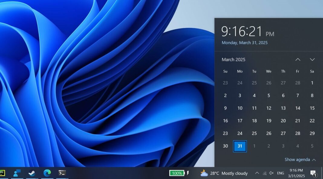 Windows 10's "update" turns off seconds on the taskbar's Calendar flyout
