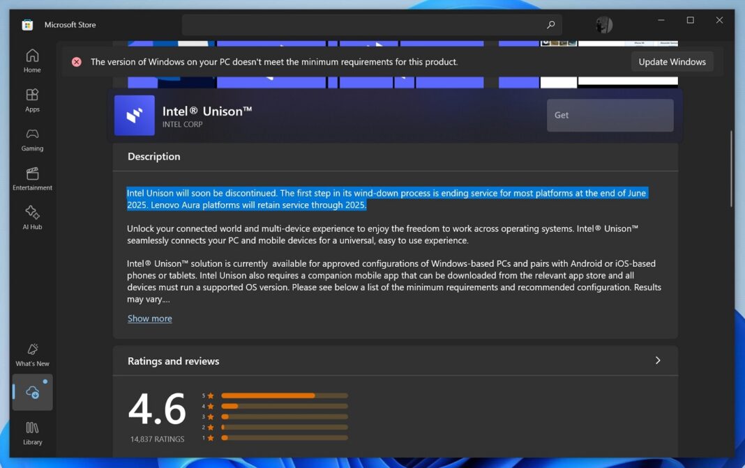 Intel Unison support ends on Windows 11 in June, killing off PC ...