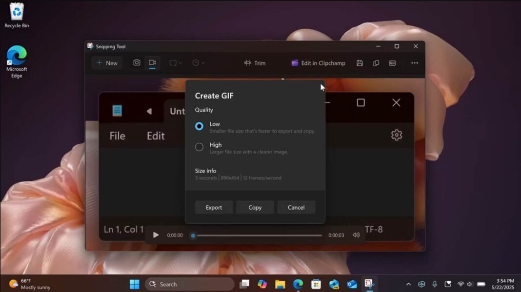 Windows 11 tests built-in "Create GIF" feature with Ctrl+G shortcut