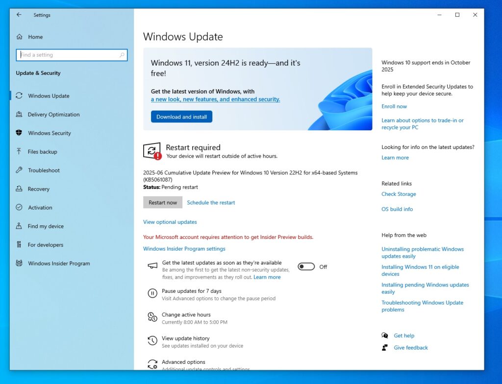 First look at "Stay on Windows 10 for free" ESU tool after October 14