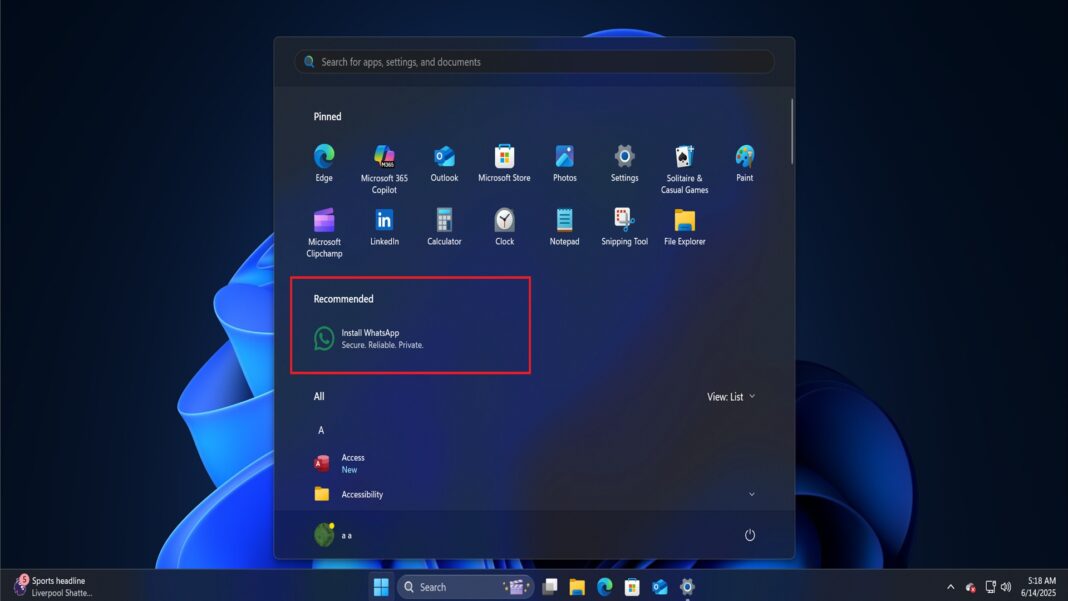 Windows 11 24H2 tests toggle to turn off Recommended feed in the Start menu