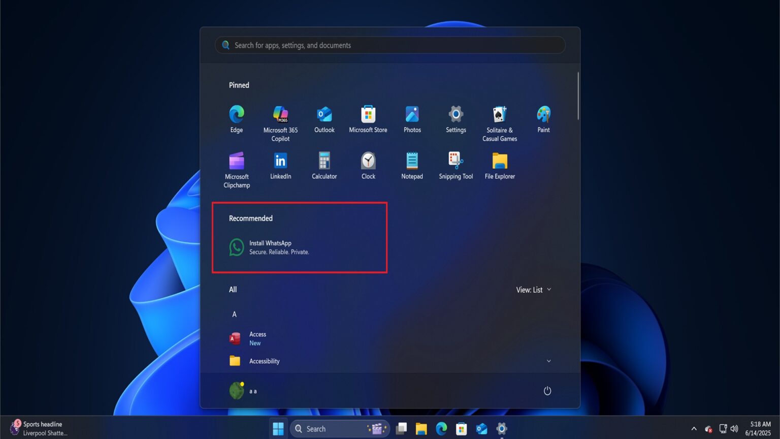 Windows 11 24H2 tests toggle to turn off Recommended feed in the Start menu