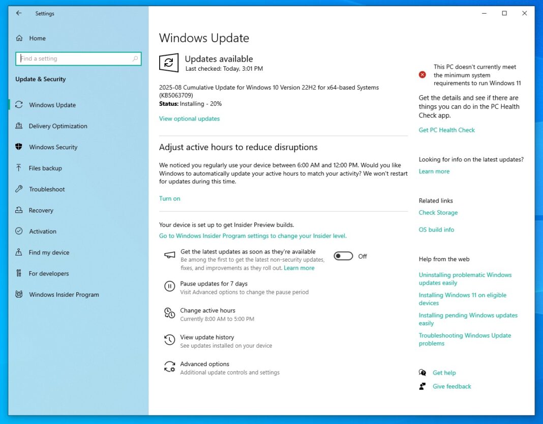 Windows 10 KB5063709 prepares for extended updates, direct download .msu