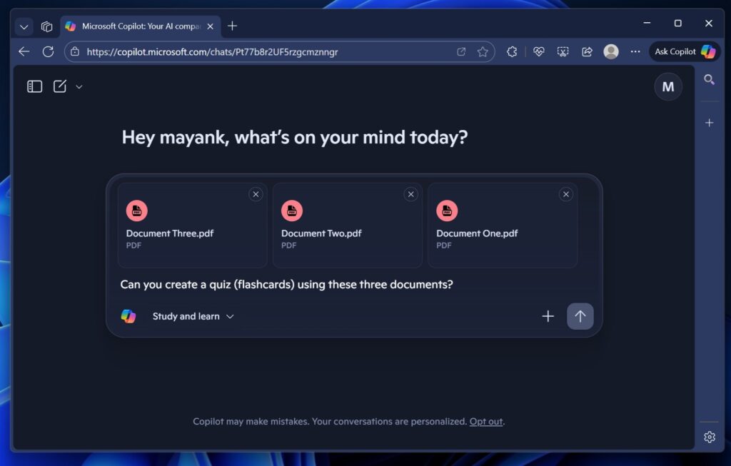Microsoft Copilot (web), Windows 11 app gets ChatGPT's multi-file analysis feature for free