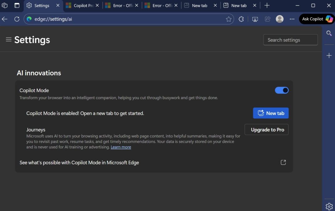 Windows 11's MS Edge tests send tabs to Copilot, AI feature that needs ...