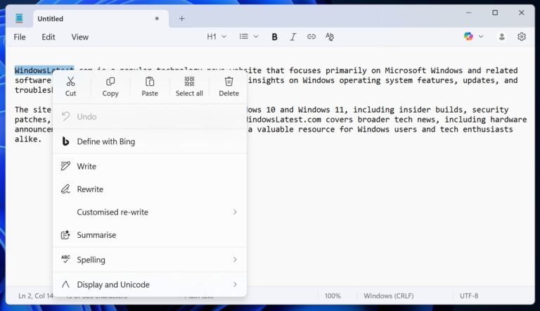 Windows 11 cluttered Notepad's right-click menu, but it's now getting File Explorer-like UI as a fix