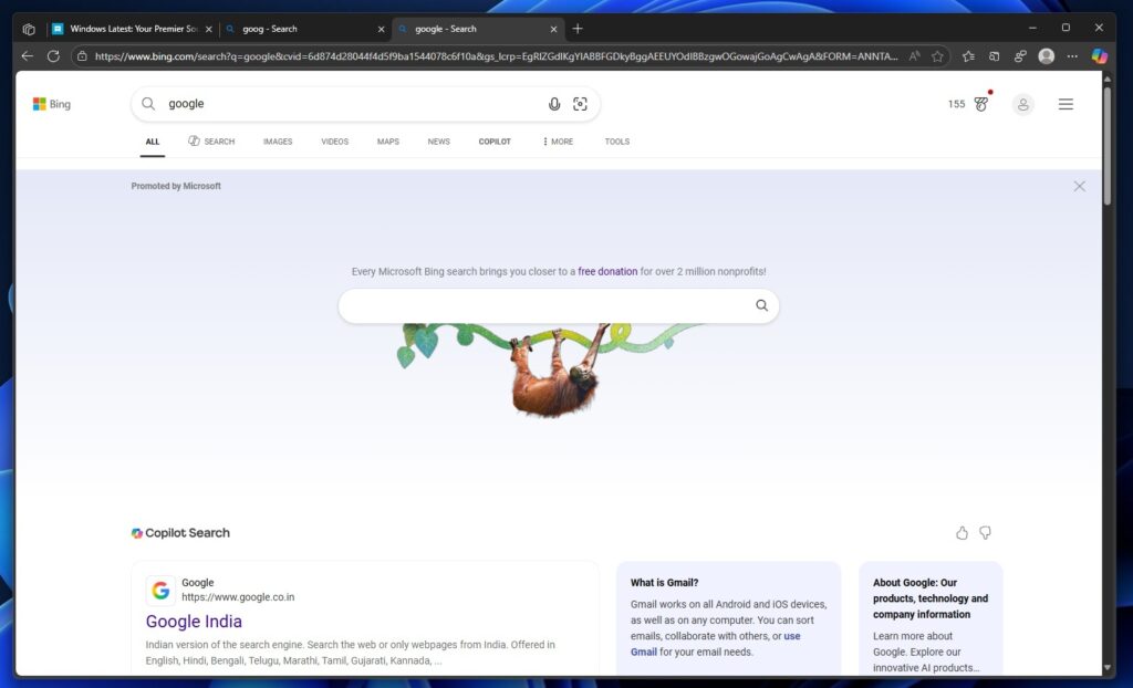 Windows 11's Bing doesn’t want you to use Google, so it shows a ...