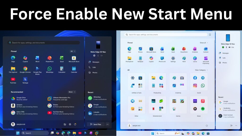 Force enable new Start menu in Windows 11 25H2 and 24H2 if it doesn't ...