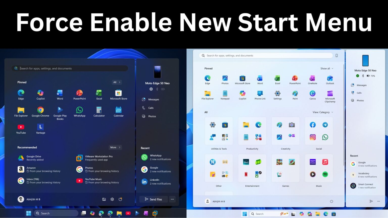 Force enable new Start menu in Windows 11 25H2 and 24H2 if it doesn't ...